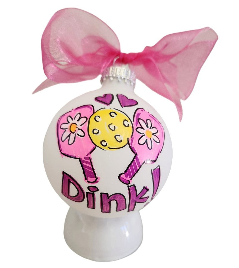 Pickleball Dink Hand Painted Glass Ball Ornament Pink