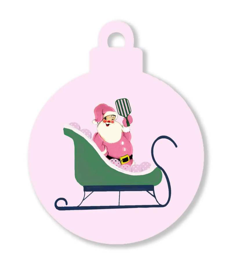 Santa & His Sleigh Ceramic Pickleball Ornament
